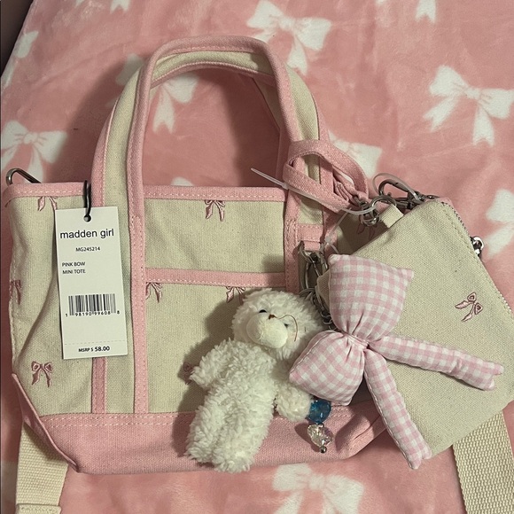Madden Girl | Bags | Madden Girl Pink And Cream Tote With Plush ...